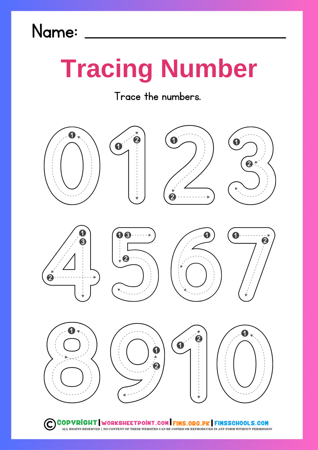 Free Printable Number Tracing Worksheets - Fimsschools